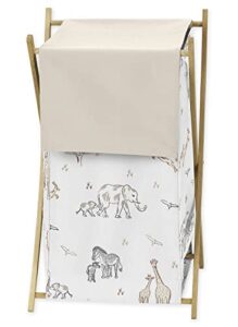 sweet jojo designs jungle safari animals baby kid clothes laundry hamper - tan beige brown taupe black and white gender neutral animal elephant giraffe wildlife adventure zebra elephants for serengeti