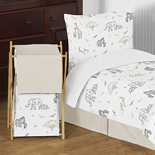 Sweet Jojo Designs Jungle Safari Animals Baby Kid Clothes Laundry Hamper - Tan Beige Brown Taupe Black and White Gender Neutral Animal Elephant Giraffe Wildlife Adventure Zebra Elephants for Serengeti