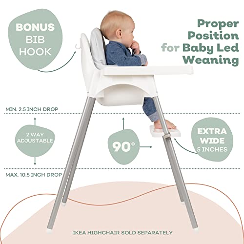 White IKEA High Chair Foot Rest Only - Bib Hook Included - Sits Flat - Compatible with Antilop Highchair - Adjustable & Dishwasher Safe - BLW Footrest Baby Led Weaning - Durable ABS Plastic 20" x 5"