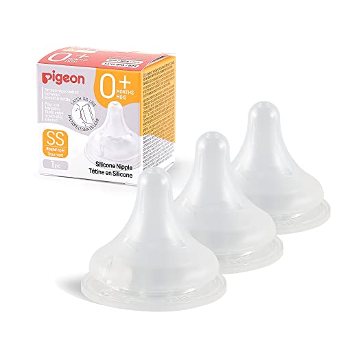 Pigeon Silicone Nipple (SS) with Latch-On Line, Natural Feel, 0+ Months, 3 Counts