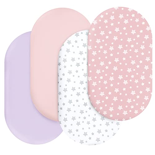 Bassinet Sheets Set 4 Pack for Baby Girl, Universal Fit for Oval, Hourglass and Rectangular Mattress, Pink