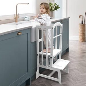 dorpu toddler kitchen stool helper for kids, adjustable height toddler tower with double-side art board, anti-tip montessori kids learning kitchen step stool