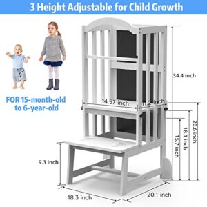 DORPU Toddler Kitchen Stool Helper for Kids, Adjustable Height Toddler Tower with Double-Side Art Board, Anti-tip Montessori Kids Learning Kitchen Step Stool