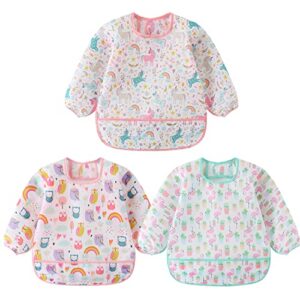 haimoburg 3 pcs waterproof long sleeves baby bibs weaning smock bib 3-24 months