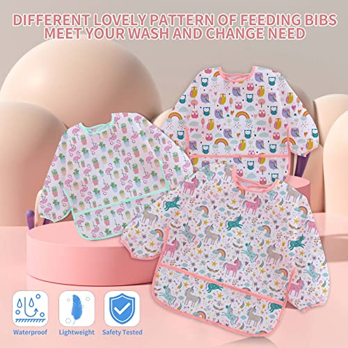 Haimoburg 3 Pcs Waterproof Long Sleeves Baby Bibs Weaning Smock Bib 3-24 Months