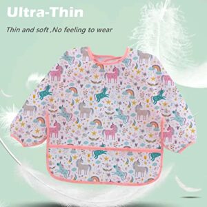 Haimoburg 3 Pcs Waterproof Long Sleeves Baby Bibs Weaning Smock Bib 3-24 Months