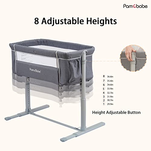 Pamo Babe Bedside Bassinet for Baby Crib 8 Adjustable Heights Foldable Bassinet Sleeper with Mattress Cover