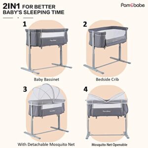 Pamo Babe Bedside Bassinet for Baby Crib 8 Adjustable Heights Foldable Bassinet Sleeper with Mattress Cover