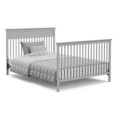 Storkcraft Carmel 5-in-1 Convertible Crib (Pebble Gray) - Converts from Baby Crib to Toddler Bed, Daybed and Full-Size Bed, Fits Standard Full-Size Crib Mattress, Adjustable Mattress Support Base