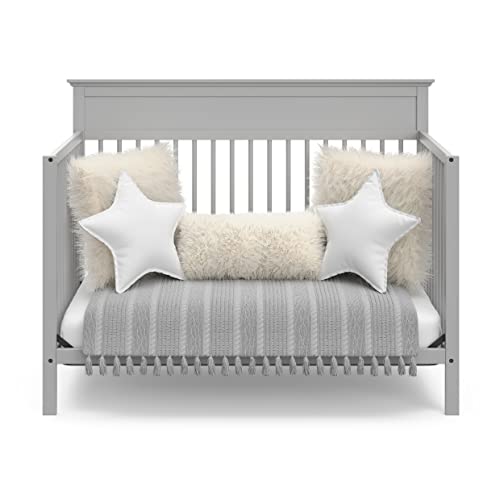 Storkcraft Carmel 5-in-1 Convertible Crib (Pebble Gray) - Converts from Baby Crib to Toddler Bed, Daybed and Full-Size Bed, Fits Standard Full-Size Crib Mattress, Adjustable Mattress Support Base