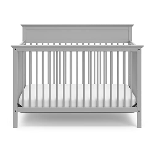 Storkcraft Carmel 5-in-1 Convertible Crib (Pebble Gray) - Converts from Baby Crib to Toddler Bed, Daybed and Full-Size Bed, Fits Standard Full-Size Crib Mattress, Adjustable Mattress Support Base