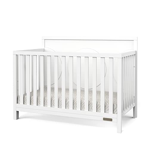 Child Craft Orbit 4 in 1 Convertible Crib, Modern Contemporary Baby Crib Converts to Toddler Bed, Day Bed and Full Size Bed, 3 Adjustable Mattress Heights (Matte White)