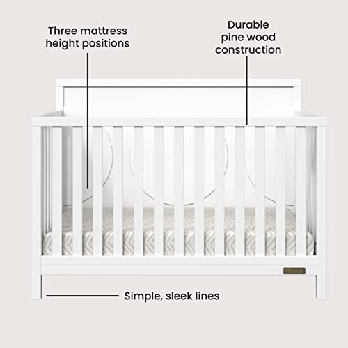 Child Craft Orbit 4 in 1 Convertible Crib, Modern Contemporary Baby Crib Converts to Toddler Bed, Day Bed and Full Size Bed, 3 Adjustable Mattress Heights (Matte White)