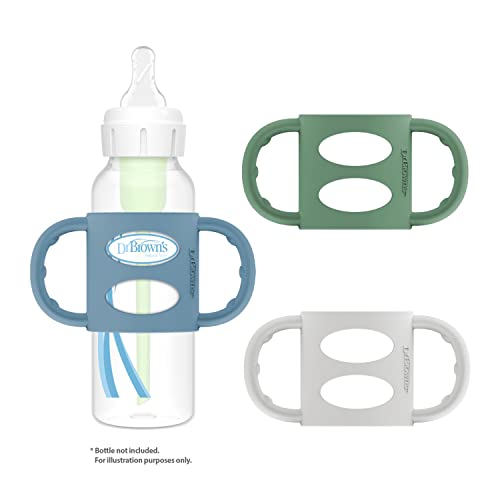 Dr. Brown’s® Milestones™ 100% Silicone Baby Bottle Handles, Narrow, Light Blue, Green, Gray, 3 Pack, 4m+