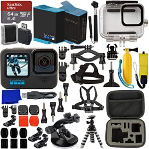 ultimaxx premium bundle + gopro hero11 (hero 11) sandisk ultra 64gb microsd memory card, replacement battery, 40m underwater led light w/bracket, housing & much more (31pc bundle) black