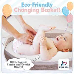 LUXEURS Diaper Changing Basket - Shelf Basket - Extra Large in Size - Cotton Rope Changing Table Topper Storage Basket, Thick Foam Pad with Removable Cotton Cover - Storage Bag