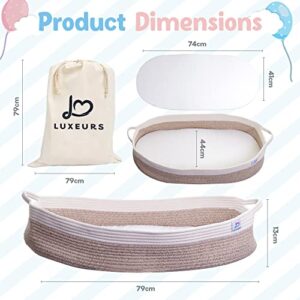 LUXEURS Diaper Changing Basket - Shelf Basket - Extra Large in Size - Cotton Rope Changing Table Topper Storage Basket, Thick Foam Pad with Removable Cotton Cover - Storage Bag