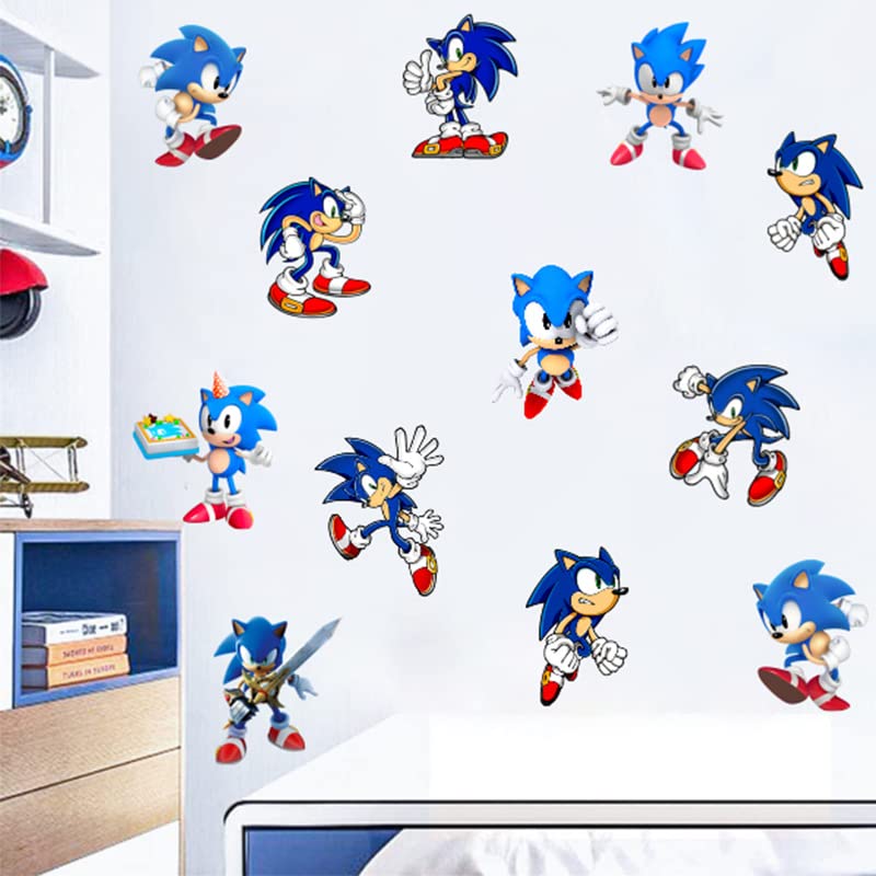 Wall Decals 3D Broken Wall Sonic Poster Stickers Removable PVC Cartoon for Boys Kids Room Party Decoration