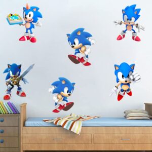 Wall Decals 3D Broken Wall Sonic Poster Stickers Removable PVC Cartoon for Boys Kids Room Party Decoration