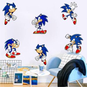 Wall Decals 3D Broken Wall Sonic Poster Stickers Removable PVC Cartoon for Boys Kids Room Party Decoration