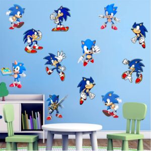 Wall Decals 3D Broken Wall Sonic Poster Stickers Removable PVC Cartoon for Boys Kids Room Party Decoration