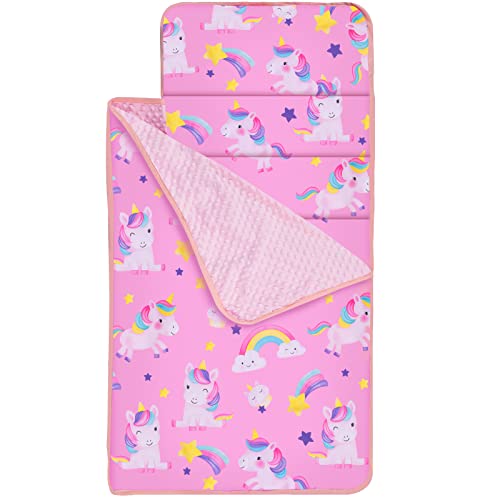 smttw Nap Mat with Removable Pillow & Fleece Blanket, Extra Long Toddler Nap Mats for Daycare-Measures 55 x 23 x 2 Inches, Kids Sleeping Mat Toddler Sleeping Bag,Unicorn