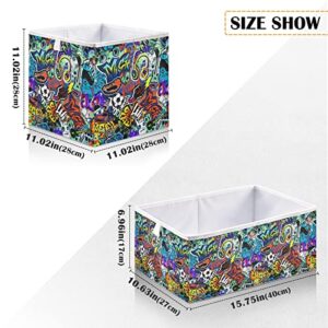 Abstract Grunge Graffiti Pattern Cartoon Storage Basket Bin Foldable Storage Box Hamper Dog Toy Bin for Pillows Nursery Home Closet Organizing Deco