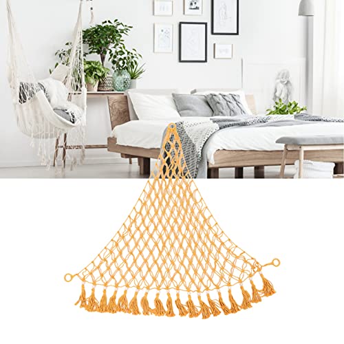 Stuffed Animal Storage Net, Macrame Toy Plush Toy Net Hammock Easy to Install Animals Corner Hanging Stuffed Animal Storage Holder Space Saving Tassel Toys Bedroom Storage Hammock (Autumn Yellow)