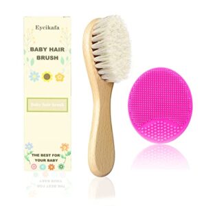 eycikafa baby hair brush, goat bristles brush and baby cradle cap brush set for cradle cap treatment wood bristle brush for newborns and toddlers (2 piece)