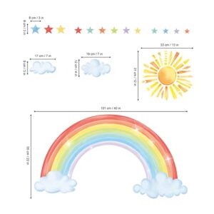 decalmile Large Rainbow Wall Decals Sun Cloud Star Wall Stickers Baby Nursery Girls Bedroom Living Room Wall Decor