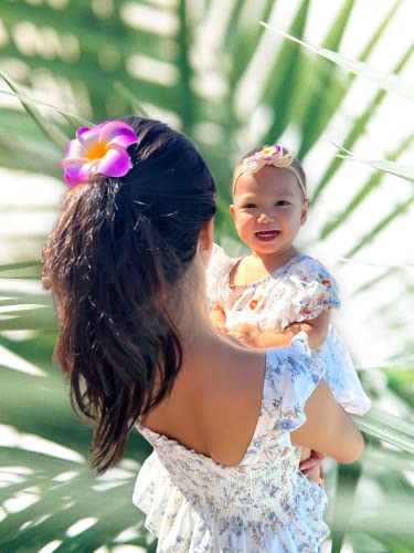 Mommy Baby Matching Handmade Hawaiian Plumeria Flower Headband and Hair Clip Set Baby Shower Gifts Holiday Gifts for Babies Baby Girls Family Matching (Dawn Pink)