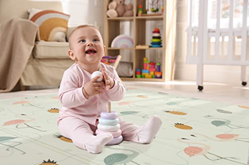 Childlike Behavior Baby Floor Play Mat for Babies and Toddlers - 77x58-Inch Waterproof Crawling Thick Play Mat - Reversible Foam Mat for Indoor or Outdoor - Foldable Padded Baby Floor Mats - Flamingo