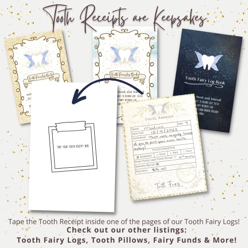 20 Moments of Tooth | 20 Tooth Fairy Receipt Cards and 1 Tooth Fairy Bag | Tooth Fairy Certificate Keepsake for Kids (Light Gold, 4.25x5.5 in)