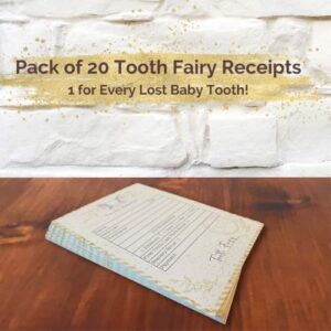 20 Moments of Tooth | 20 Tooth Fairy Receipt Cards and 1 Tooth Fairy Bag | Tooth Fairy Certificate Keepsake for Kids (Light Gold, 4.25x5.5 in)