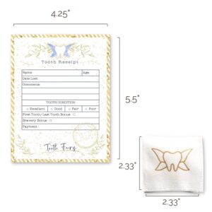 20 Moments of Tooth | 20 Tooth Fairy Receipt Cards and 1 Tooth Fairy Bag | Tooth Fairy Certificate Keepsake for Kids (Light Gold, 4.25x5.5 in)