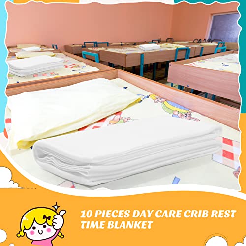 Lounsweer 10 Pieces Daycare Cot Blanket Daycare Nap Blanket Cozy Polar Fleece Daycare Cot Rest Time Blankets for Kids, Toddler, Baby, Classroom, Preschool, Daycare or Nursery, 39 x 59 Inch, White