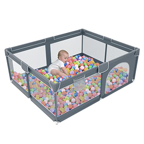 Baby Playpen, Large Play Pens for Babies and Toddlers, Portable Play Yard for Baby Fence Play Area Playyards, Indoor & Outdoor Kids Activity Center with Soft Breathable Mesh (Dark Gray, 59” × 71”)