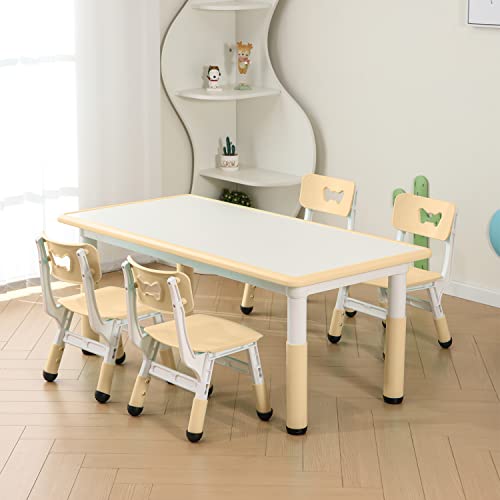 Tigasy Kids Adjustable Table and 4 Chairs Set,Toddler Table and Chairs for Ages 2-12,Upgrade Graffiti Desktop,Max 350lbs.