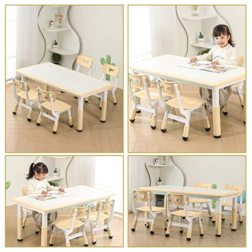 Tigasy Kids Adjustable Table and 4 Chairs Set,Toddler Table and Chairs for Ages 2-12,Upgrade Graffiti Desktop,Max 350lbs.