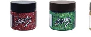 Bundle- Stickles Glitter Gels Ranger Ink Tim Holtz - Set of 4 in 1 oz Jars - Aquarius, Medusa, Solar Flare, Mars - Holiday Christmas Colors