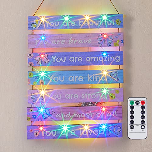 FIOBEE Girls Room Décor for Teen Girls with LED Light Nursery Wall Décor for Bedroom Motivational Inspirational Wall Art Girl Room Decoration for Kid Room Living Room, 8 Kinds of Lights, Butterfly