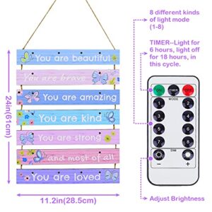 FIOBEE Girls Room Décor for Teen Girls with LED Light Nursery Wall Décor for Bedroom Motivational Inspirational Wall Art Girl Room Decoration for Kid Room Living Room, 8 Kinds of Lights, Butterfly