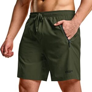 CQR Men's 7 Inches Sports Training Shorts, Lightweight Quick Dry Athletic Shorts, Running Workout Hiking Shorts with Pockets, Tahoe Shorts Olive, X-Large