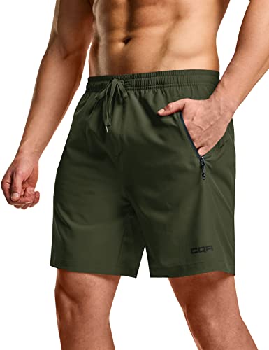 CQR Men's 7 Inches Sports Training Shorts, Lightweight Quick Dry Athletic Shorts, Running Workout Hiking Shorts with Pockets, Tahoe Shorts Olive, X-Large