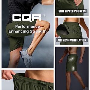 CQR Men's 7 Inches Sports Training Shorts, Lightweight Quick Dry Athletic Shorts, Running Workout Hiking Shorts with Pockets, Tahoe Shorts Olive, X-Large