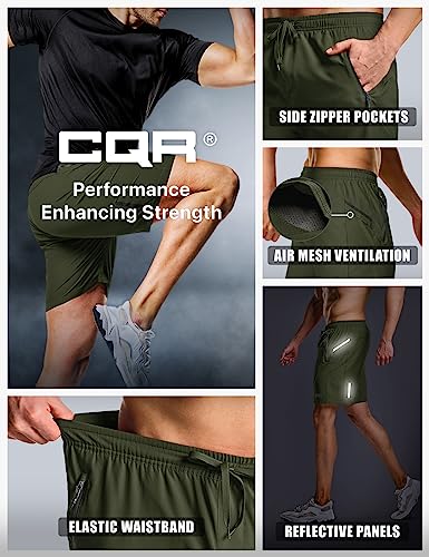 CQR Men's 7 Inches Sports Training Shorts, Lightweight Quick Dry Athletic Shorts, Running Workout Hiking Shorts with Pockets, Tahoe Shorts Olive, X-Large