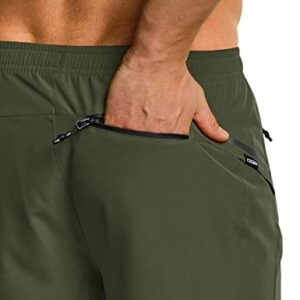 CQR Men's 7 Inches Sports Training Shorts, Lightweight Quick Dry Athletic Shorts, Running Workout Hiking Shorts with Pockets, Tahoe Shorts Olive, X-Large