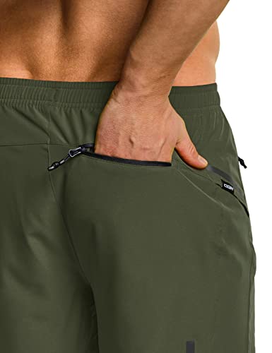 CQR Men's 7 Inches Sports Training Shorts, Lightweight Quick Dry Athletic Shorts, Running Workout Hiking Shorts with Pockets, Tahoe Shorts Olive, X-Large