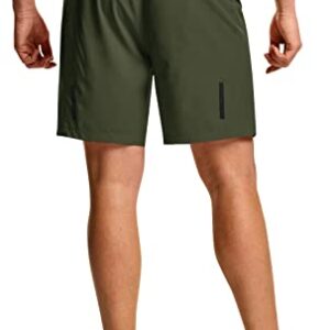 CQR Men's 7 Inches Sports Training Shorts, Lightweight Quick Dry Athletic Shorts, Running Workout Hiking Shorts with Pockets, Tahoe Shorts Olive, X-Large