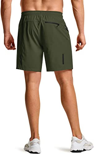 CQR Men's 7 Inches Sports Training Shorts, Lightweight Quick Dry Athletic Shorts, Running Workout Hiking Shorts with Pockets, Tahoe Shorts Olive, X-Large